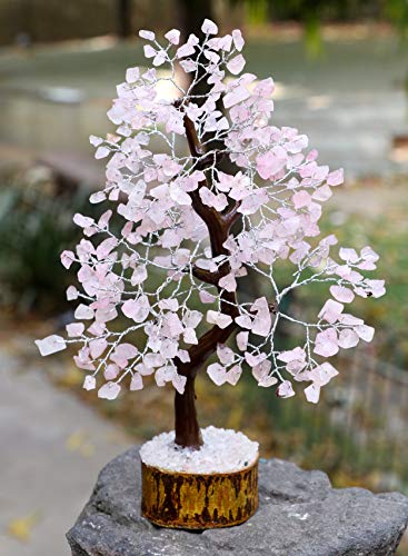 Rose Quartz Gemstone Tree Stone Tree Crystal Tree of Life Prosperity Stones Tree Money Bonsai Tree Feng Shui Tree Handmade Gift for Home Office Decorations Ornament Silver Wire 10-12 Inch