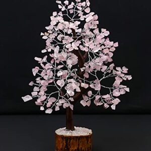 Rose Quartz Gemstone Tree Stone Tree Crystal Tree of Life Prosperity Stones Tree Money Bonsai Tree Feng Shui Tree Handmade Gift for Home Office Decorations Ornament Silver Wire 10-12 Inch