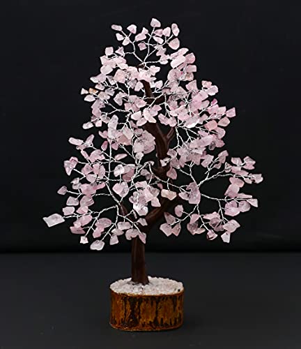 Rose Quartz Gemstone Tree Stone Tree Crystal Tree of Life Prosperity Stones Tree Money Bonsai Tree Feng Shui Tree Handmade Gift for Home Office Decorations Ornament Silver Wire 10-12 Inch