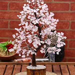 Rose Quartz Gemstone Tree Stone Tree Crystal Tree of Life Prosperity Stones Tree Money Bonsai Tree Feng Shui Tree Handmade Gift for Home Office Decorations Ornament Silver Wire 10-12 Inch