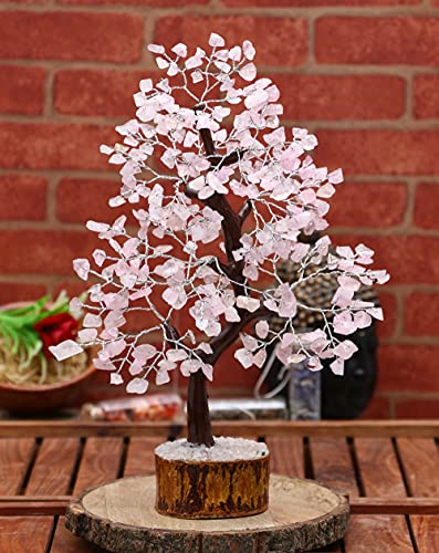 Rose Quartz Gemstone Tree Stone Tree Crystal Tree of Life Prosperity Stones Tree Money Bonsai Tree Feng Shui Tree Handmade Gift for Home Office Decorations Ornament Silver Wire 10-12 Inch