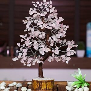 Rose Quartz Gemstone Tree Stone Tree Crystal Tree of Life Prosperity Stones Tree Money Bonsai Tree Feng Shui Tree Handmade Gift for Home Office Decorations Ornament Silver Wire 10-12 Inch