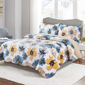 honeilife quilt set king size - 3 piece microfiber quilts reversible bedspreads patchwork coverlets floral bedding set all season quilts- splash-ink painting