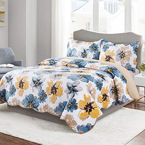 HoneiLife Quilt Set King Size - 3 Piece Microfiber Quilts Reversible Bedspreads Patchwork Coverlets Floral Bedding Set All Season Quilts- Splash-Ink Painting