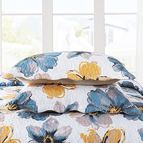 HoneiLife Quilt Set King Size - 3 Piece Microfiber Quilts Reversible Bedspreads Patchwork Coverlets Floral Bedding Set All Season Quilts- Splash-Ink Painting