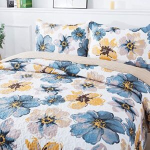 HoneiLife Quilt Set King Size - 3 Piece Microfiber Quilts Reversible Bedspreads Patchwork Coverlets Floral Bedding Set All Season Quilts- Splash-Ink Painting