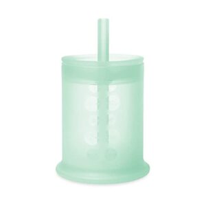 olababy silicone training cup with straw lid | babies water drinking cup | 6+ mo infant to 12-18 months toddler | sippy cup for kids & smoothie cup | baby led weaning (mint, 5 oz)