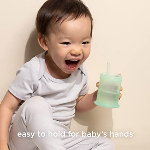 Olababy Silicone Training Cup with Straw Lid | Babies Water Drinking Cup | 6+ Mo Infant To 12-18 Months Toddler | Sippy Cup For Kids & Smoothie Cup | Baby Led Weaning (Mint, 5 oz)