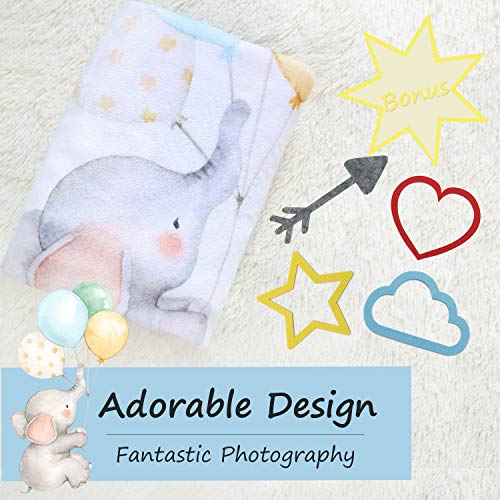 InnoBeta Baby Monthly Milestone Blanket, Flannel Plush Newborn Infant Photo Blanket, for Pictures Photography for Newborn Boys & Girls New Mom Gifts Twins Elephant (White, 39"x 59")