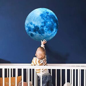 Glow in The Dark Moon,Glow in The Dark for Ceiling Wall Decals, Glow in The Dark Space Planet Wall Stickers, Perfect for Kids Nursery Bedroom Living Room(Sky Blue)