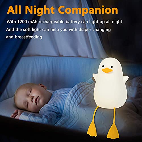 Duck Night Light for Kids, Cute Seagull Silicone Bedside Lamp for Nursery, ABS+SIL, Touch Control, Portable and Rechargeable Dimmable, Birthday Xmas Gifts for Boys Girls