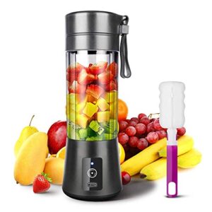 portable blender, yksinx smoothie blender, personal mini blender for shakes and smoothies, six blades in 3d, 13oz 2000mah powerful usb rechargeable home travel fruit juicer cup (black)