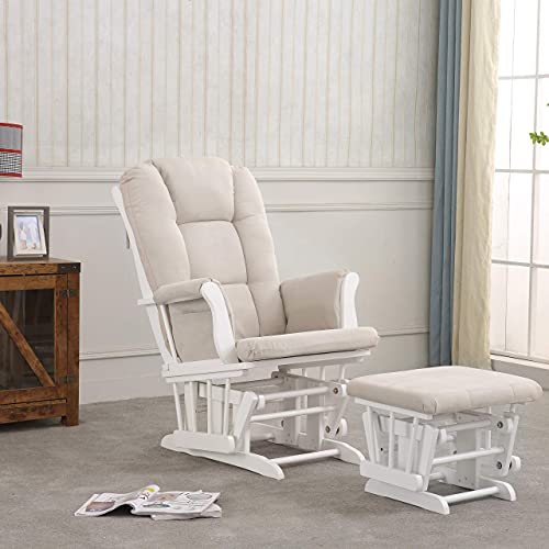 Castaway Glider with Ottoman, White/Beige