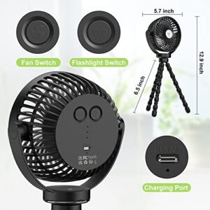 VASG Battery Operated Stroller Fan, Portable Handheld Mini Fan Clip on Fan with Flexible Tripod, USB or Battery Powered Desk Fan, 3 Speeds and Rotatable Personal Fan for Car Seat, Crib, computer fan