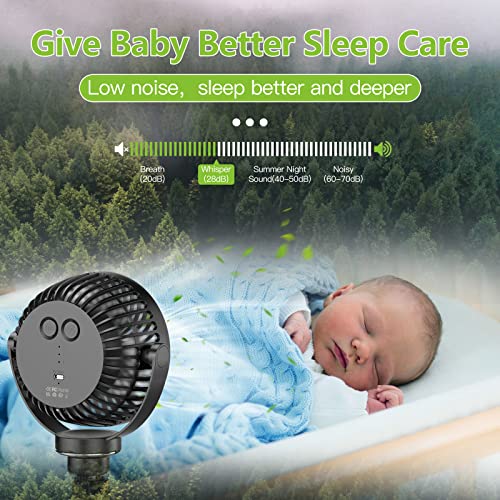 VASG Battery Operated Stroller Fan, Portable Handheld Mini Fan Clip on Fan with Flexible Tripod, USB or Battery Powered Desk Fan, 3 Speeds and Rotatable Personal Fan for Car Seat, Crib, computer fan