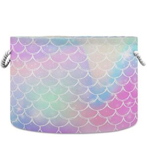 mnsruu storage basket 20"x14" rainbow scales with mermaid collapsible organizer basket with handles, fabric nursery laundry basket large capacity