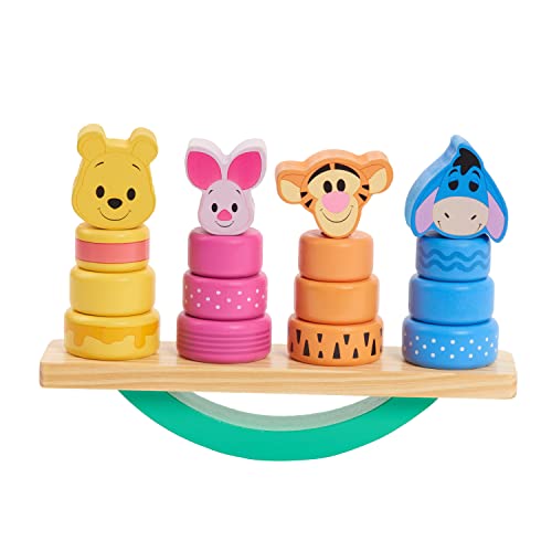 Disney Wooden Toys Winnie the Pooh Balance Blocks, 17-Piece Set Features Winnie the Pooh, Piglet, Tigger, and Eeyore, Amazon Exclusive, by Just Play