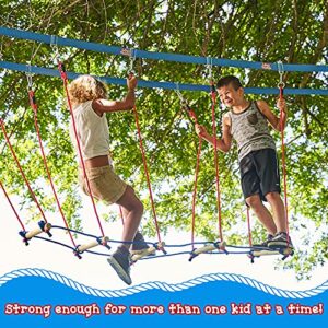 Ninja Slackline Obstacle Course for Kids - 80 Foot Line | Monkey Bars Playground Equipment | Ninja Warrior Course with Monkey Bars for Kids | (Rickety Bridge Edition) - Patented Double Line