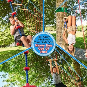 Ninja Slackline Obstacle Course for Kids - 80 Foot Line | Monkey Bars Playground Equipment | Ninja Warrior Course with Monkey Bars for Kids | (Rickety Bridge Edition) - Patented Double Line