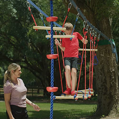 Ninja Slackline Obstacle Course for Kids - 80 Foot Line | Monkey Bars Playground Equipment | Ninja Warrior Course with Monkey Bars for Kids | (Rickety Bridge Edition) - Patented Double Line