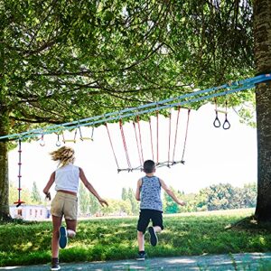 Ninja Slackline Obstacle Course for Kids - 80 Foot Line | Monkey Bars Playground Equipment | Ninja Warrior Course with Monkey Bars for Kids | (Rickety Bridge Edition) - Patented Double Line