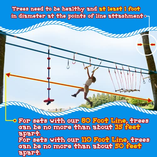 Ninja Slackline Obstacle Course for Kids - 80 Foot Line | Monkey Bars Playground Equipment | Ninja Warrior Course with Monkey Bars for Kids | (Rickety Bridge Edition) - Patented Double Line