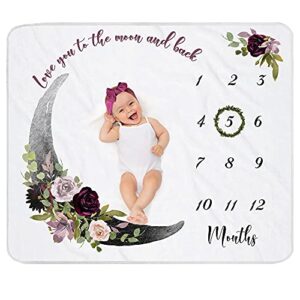 yoothy moon baby monthly milestone blanket for girl, gift for baby shower, baby photo blanket for newborn picture, wreath &headband included, soft flannel blanket 45''x40''