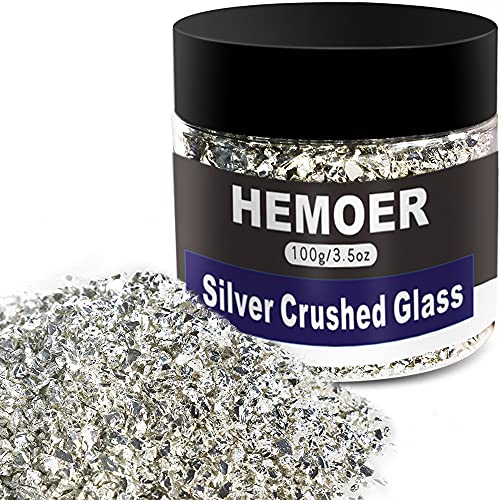 100g Silver Metallic Crushed Glass for Crafts, 2-4mm Irregular Glitter Chunky Gravel Gem Stones for Nail Arts, Resin Craft, Phone Case, DIY Vase Fillers, Epoxy Jewelry Making and Home Decoration