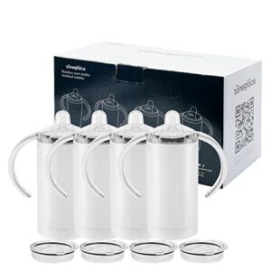 ZONEGRACE 4 Pack 12 OZ Sublimation White Blank Straight Sippy Cup,Insulated Stainless Steel Tumblers with Screw-ON LIDS