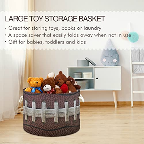 American Football Laces Toy Storage Basket for Nursery Playroom Kids Dog Toys Large Collapsible Fabric Organizer Bin for Living Room Home Office Apartment Laundry Room