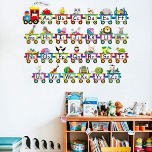 Alphabet Train Wall Decals Peel Stick Animals Alphabet Wall Sticker Early Learning Classroom Bedroom Nursery Playroom Decoration for Children Kids Teens (6 Pieces)