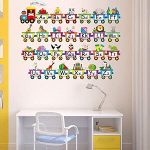 Alphabet Train Wall Decals Peel Stick Animals Alphabet Wall Sticker Early Learning Classroom Bedroom Nursery Playroom Decoration for Children Kids Teens (6 Pieces)