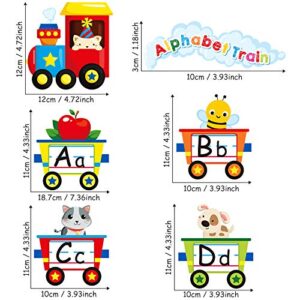 Alphabet Train Wall Decals Peel Stick Animals Alphabet Wall Sticker Early Learning Classroom Bedroom Nursery Playroom Decoration for Children Kids Teens (6 Pieces)