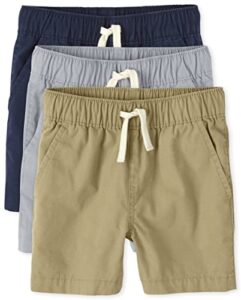 the children's place baby boys and toddler boys pull on jogger shorts,fin gray/flax/tidal 3 pack,3t