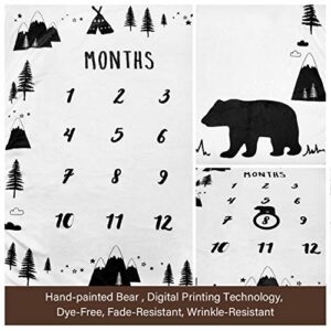 Tebaby Baby Monthly Milestone Blanket Boy - Bear Newborn Month Blanket Unisex Neutral Personalized Shower Gift Woodland Nursery Decor Photography Background Prop with Frame Large 51''x40''