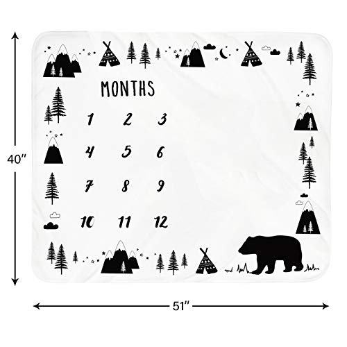 Tebaby Baby Monthly Milestone Blanket Boy - Bear Newborn Month Blanket Unisex Neutral Personalized Shower Gift Woodland Nursery Decor Photography Background Prop with Frame Large 51''x40''