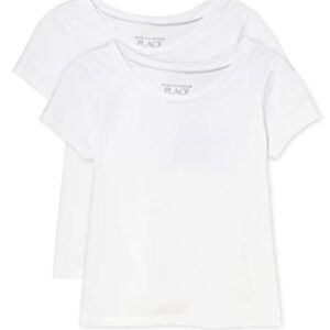 The Children's Place baby girls And Toddler Short Sleeve Basic Layering T-shirt T Shirt, White 2 Pack, 4T US