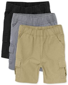 the children's place baby boys and toddler boys pull on cargo shorts,black/flax/storm 3 pack,3t