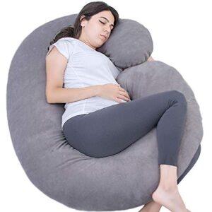 1 middle one pregnancy pillow, c shaped full body pillow for maternity support, pregnant women sleeping pillow with velvet cover (dark grey)