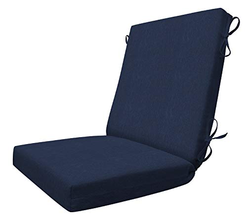 Honeycomb Indoor/Outdoor Textured Solid Indigo Blue Highback Dining Chair Cushion: Recycled Fiberfill, Weather Resistant, Reversible, Comfortable and Stylish Patio Cushion: 21" W x 42" L x 4" T