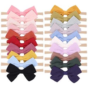 jollybows 20pcs baby girls nylon hair bows headbands linen hair bands elastic hair accessories for kids infants newborn