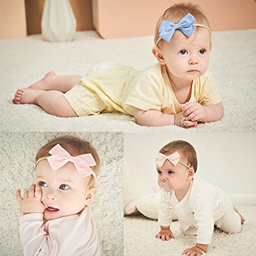 jollybows 20pcs Baby Girls Nylon Hair Bows Headbands Linen Hair Bands Elastic Hair Accessories for Kids Infants Newborn