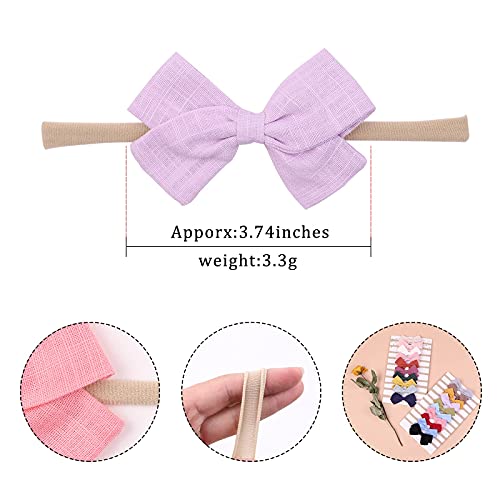 jollybows 20pcs Baby Girls Nylon Hair Bows Headbands Linen Hair Bands Elastic Hair Accessories for Kids Infants Newborn