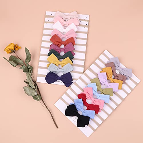 jollybows 20pcs Baby Girls Nylon Hair Bows Headbands Linen Hair Bands Elastic Hair Accessories for Kids Infants Newborn