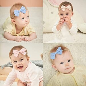 jollybows 20pcs Baby Girls Nylon Hair Bows Headbands Linen Hair Bands Elastic Hair Accessories for Kids Infants Newborn