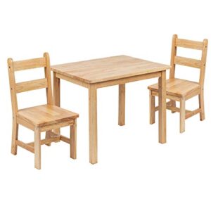 EMMA + OLIVER Kids 3 Piece Solid Hardwood Table and Chair Set for Playroom, Kitchen - Natural