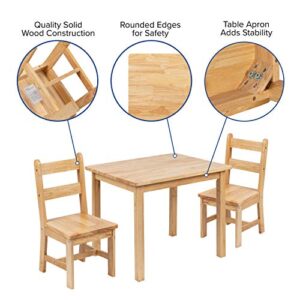 EMMA + OLIVER Kids 3 Piece Solid Hardwood Table and Chair Set for Playroom, Kitchen - Natural