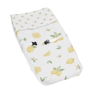 sweet jojo designs lemon floral girl baby nursery changing pad cover - yellow green beige white watercolor boho bohemian farmhouse fruit flower blossom botanical leaf