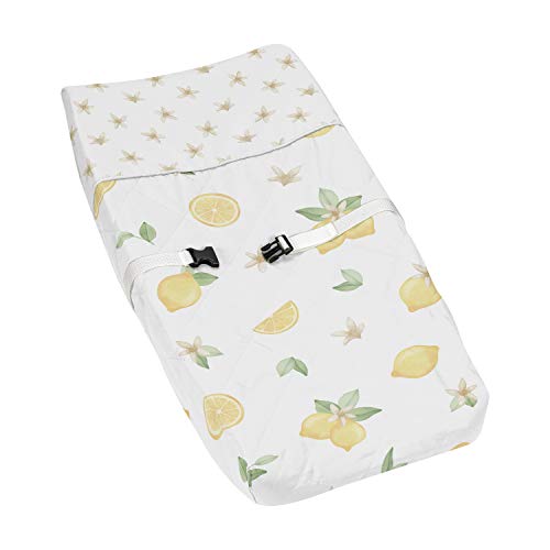 Sweet Jojo Designs Lemon Floral Girl Baby Nursery Changing Pad Cover - Yellow Green Beige White Watercolor Boho Bohemian Farmhouse Fruit Flower Blossom Botanical Leaf