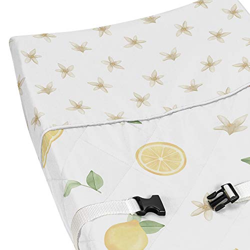 Sweet Jojo Designs Lemon Floral Girl Baby Nursery Changing Pad Cover - Yellow Green Beige White Watercolor Boho Bohemian Farmhouse Fruit Flower Blossom Botanical Leaf